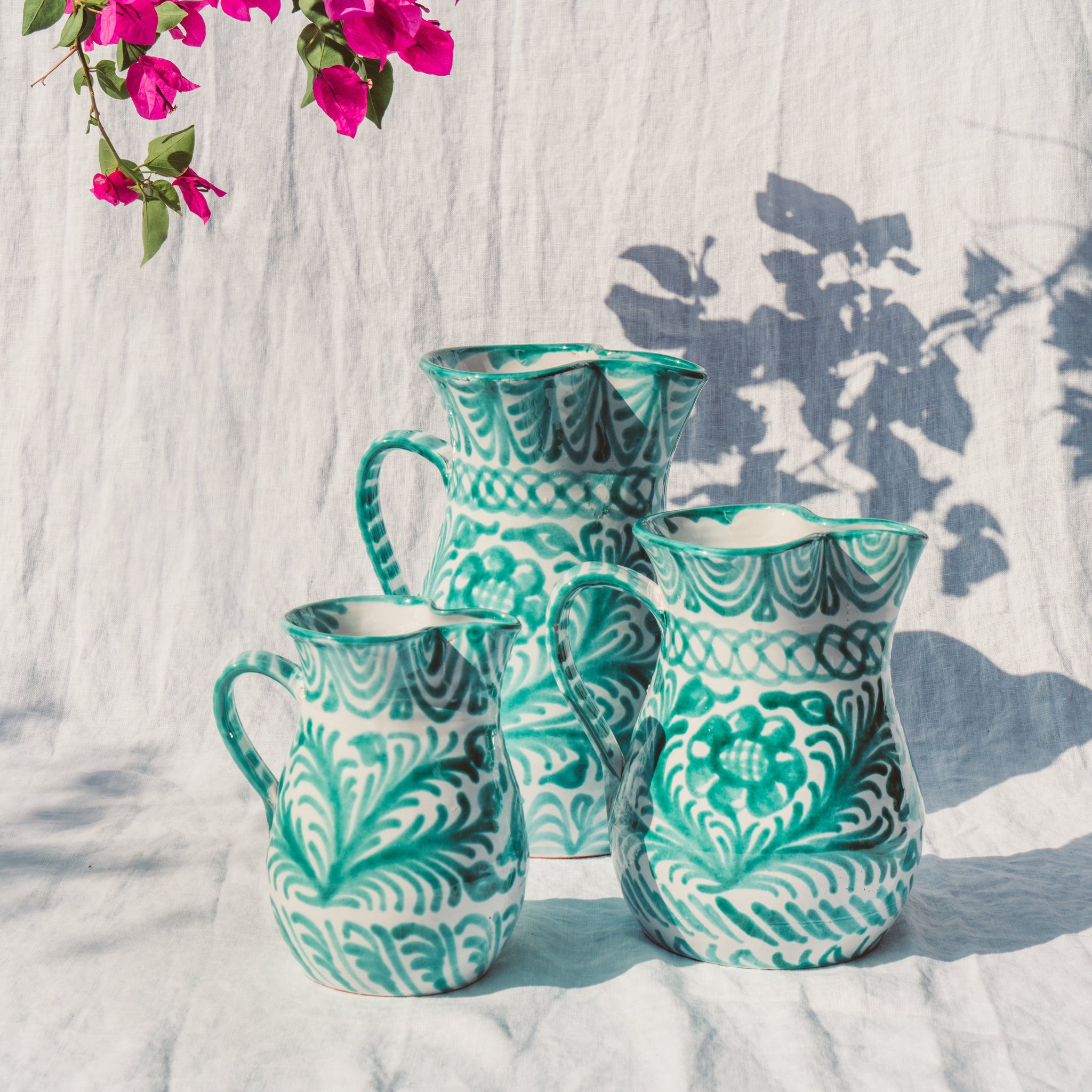 Large pitcher with hand painted designs - Green - Liza Pruitt