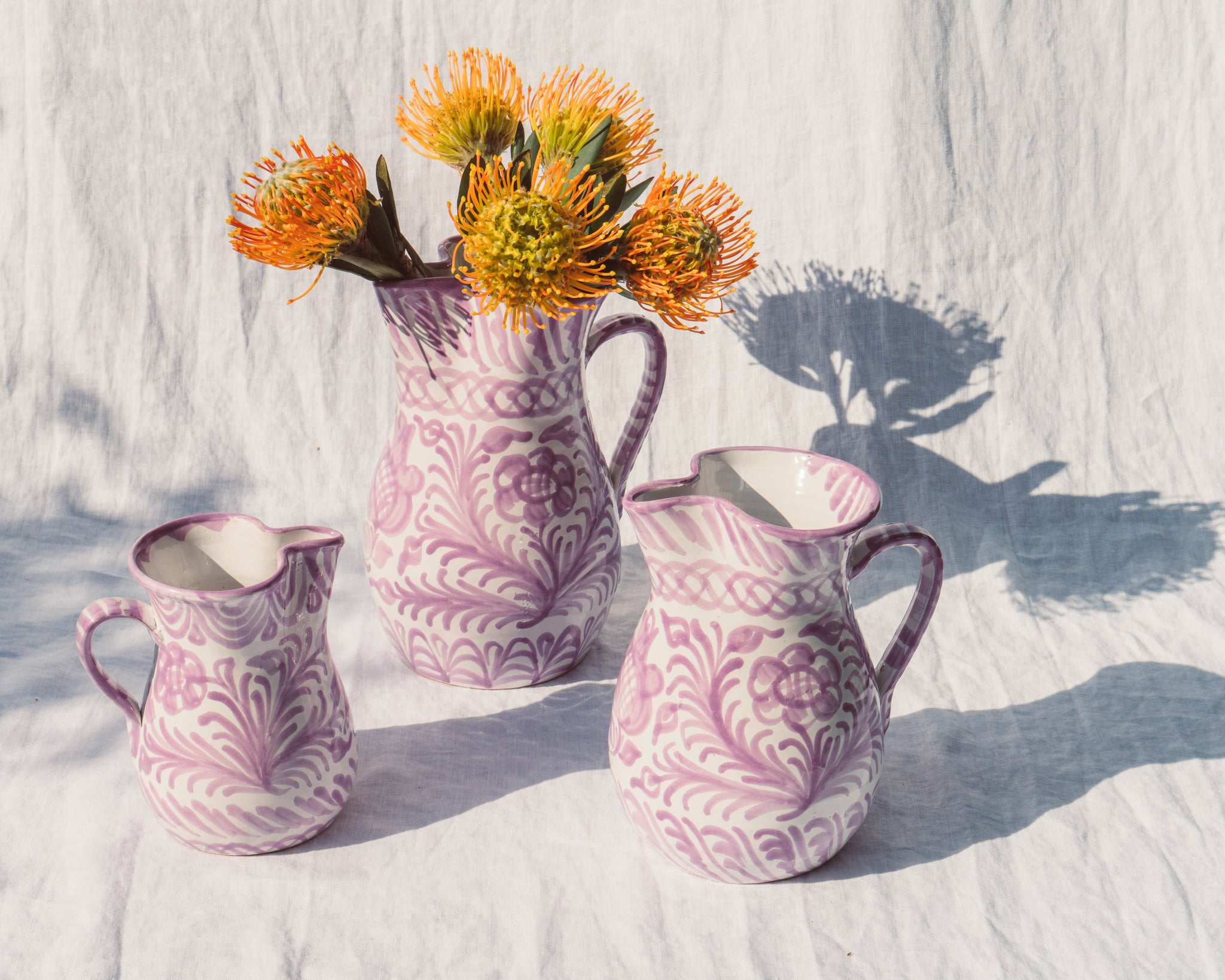Medium pitcher with hand painted designs - Lilac - Liza Pruitt