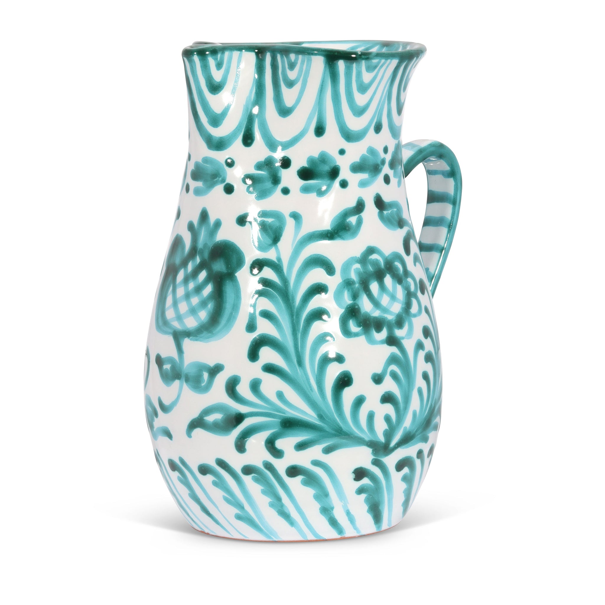 Large pitcher with hand painted designs - Green - Liza Pruitt