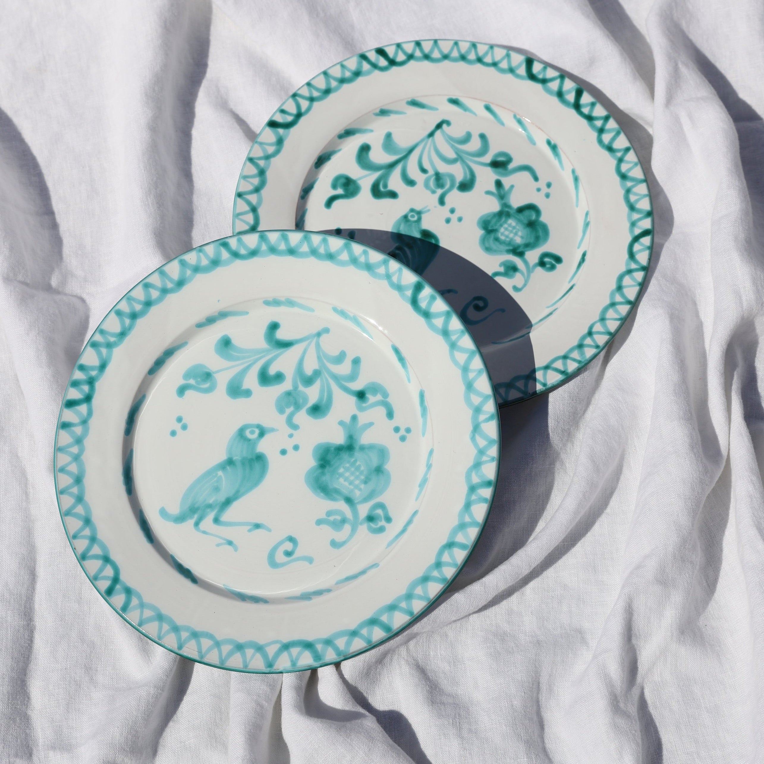 Dinner plate with hand painted designs - Green - Liza Pruitt
