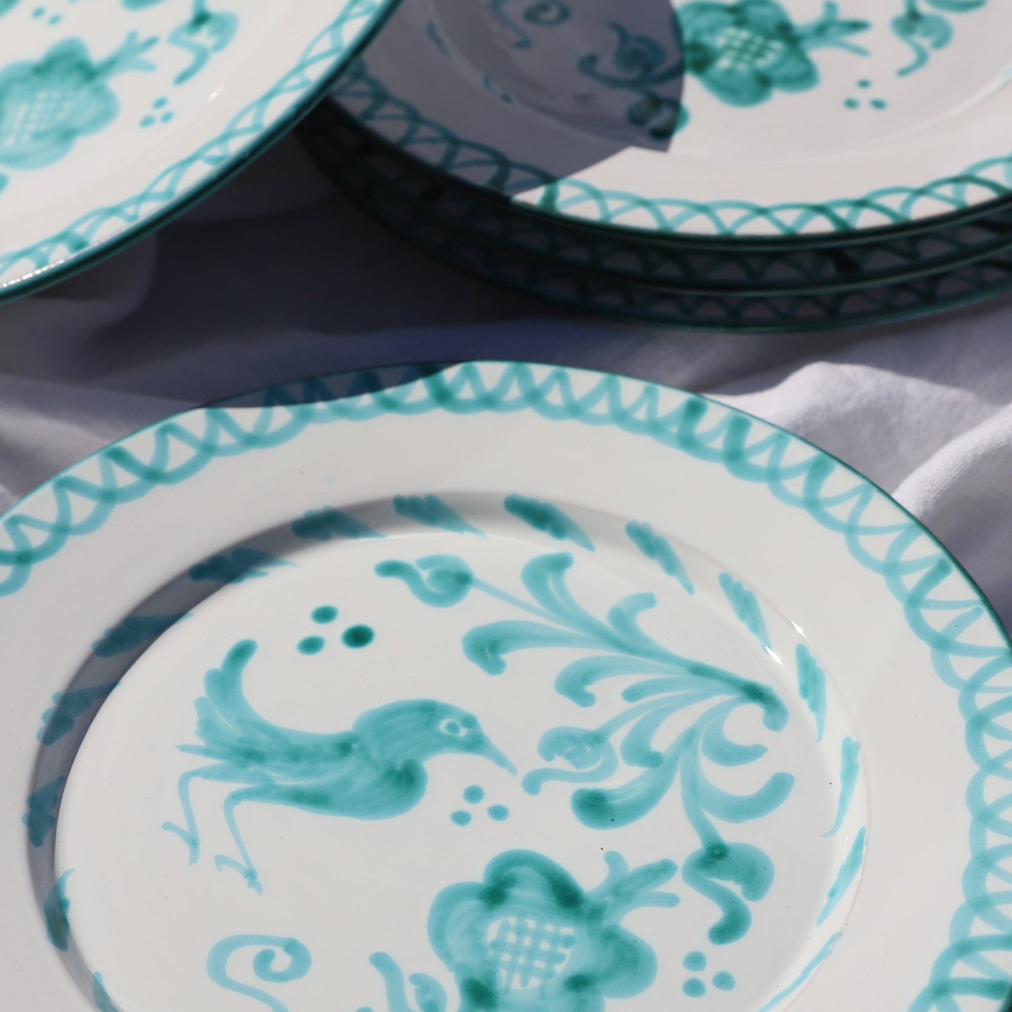Dinner plate with hand painted designs - Green - Liza Pruitt