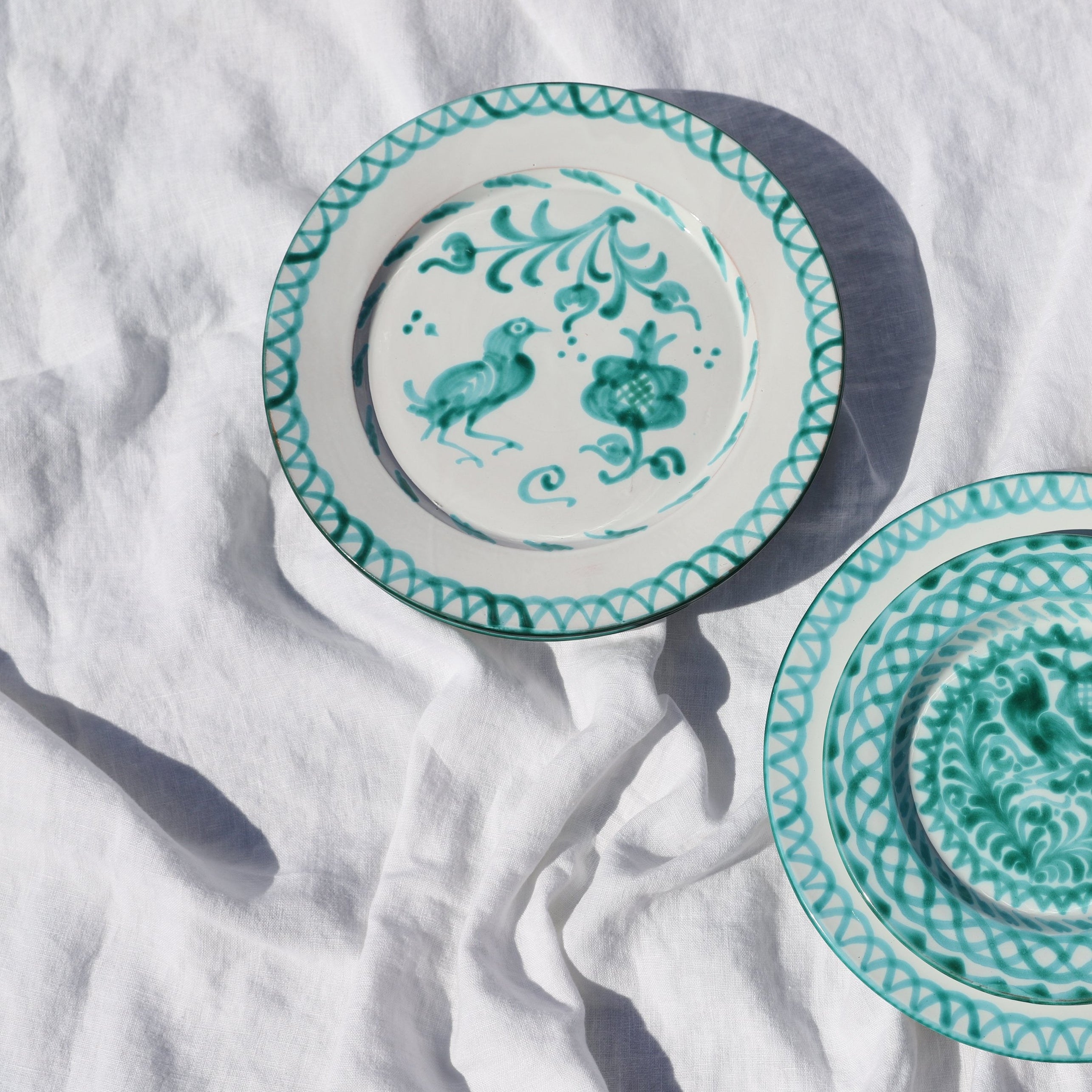 Dinner plate with hand painted designs - Green - Liza Pruitt