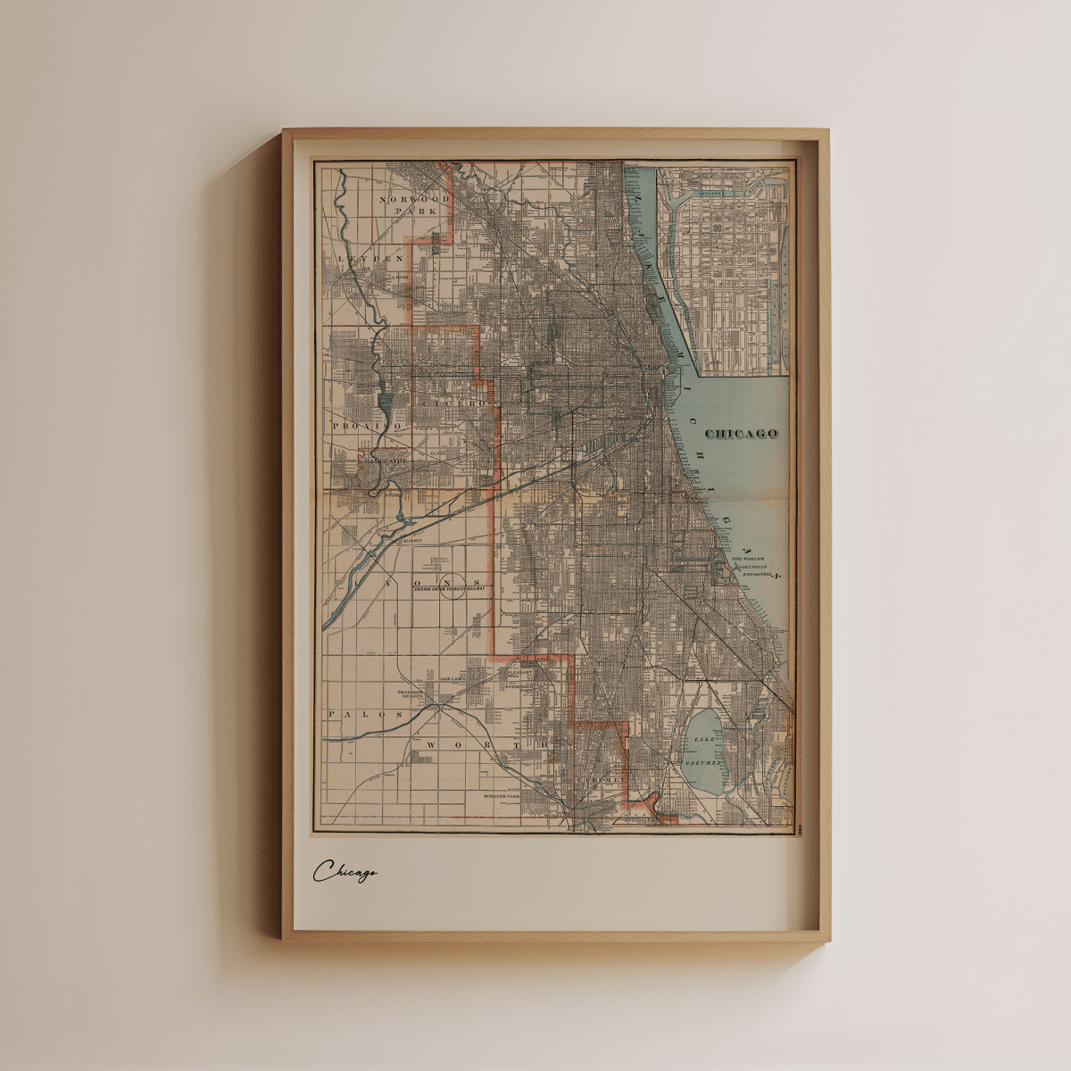 Chicago, Illinois - Vintage Map - 30x45 cm / 12x18 in / No Frame - Liza ...