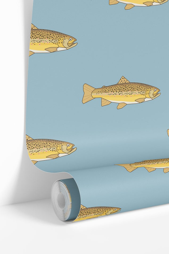 Light Blue Trout Wallpaper - Traditional / Sample - Liza Pruitt