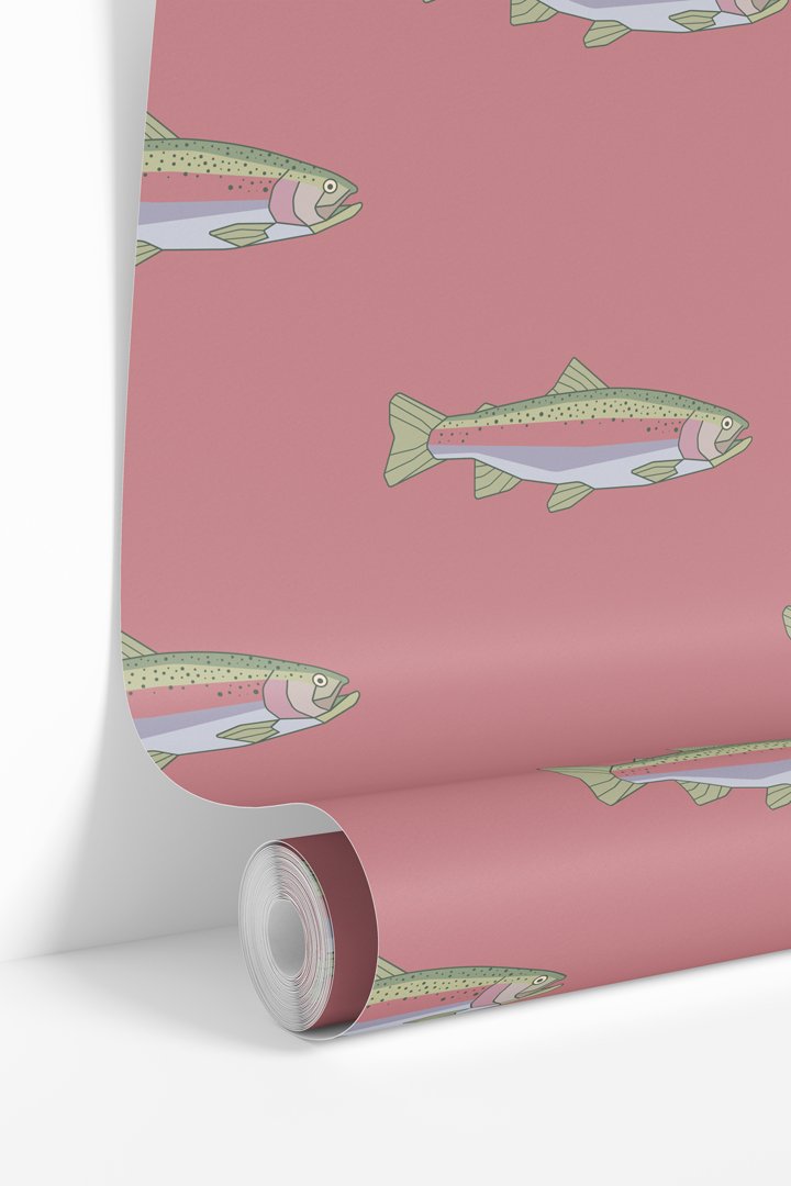Pink Rainbow Trout Wallpaper - Traditional / Sample - Liza Pruitt